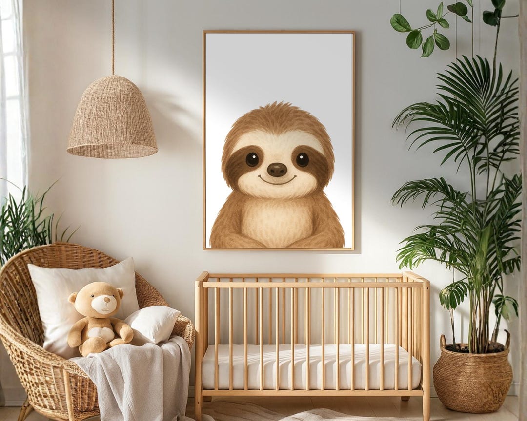 Cute Sloth Wall Art, Woodland Sloth Nursery Print, Woodland Nursery ...