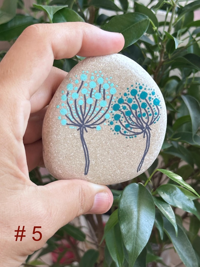 Hand Painted Pebbles - Colourful Dandelion on Stone - Handmade Decor ...