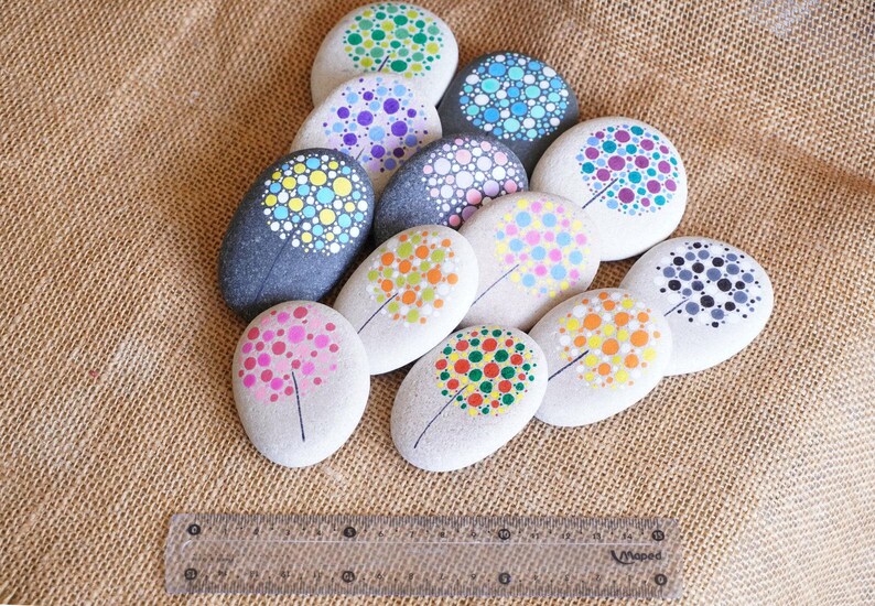 Hand Painted Pebbles - Colourful Dandelion on Stone - Handmade Decor ...