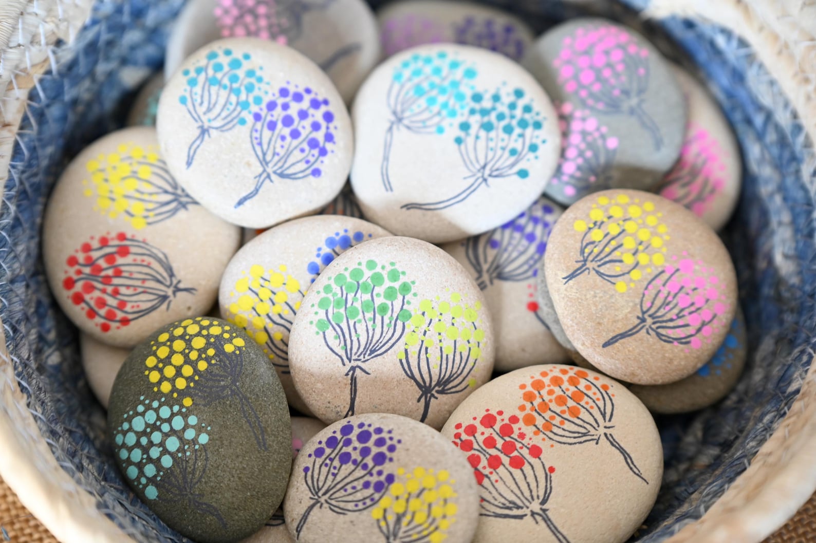 Hand Painted Pebbles - Colourful Dandelion on Stone - Handmade Decor ...