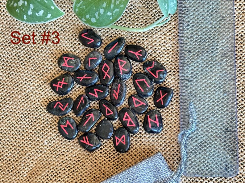 25 Sea Stone Runes in Small Pouch - Elder Futhark Runes, Hand Painted ...