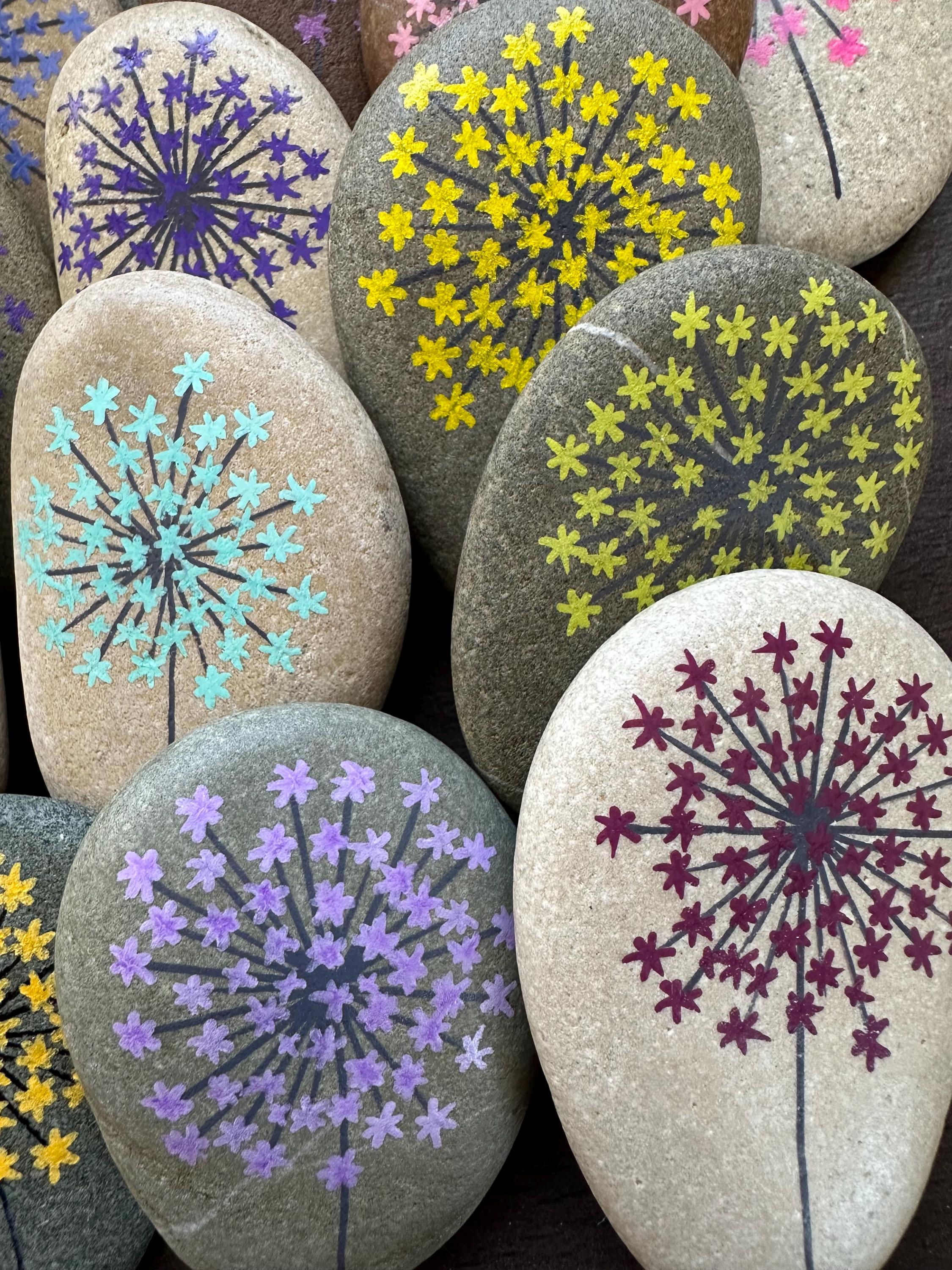 Hand Painted Pebbles - Colourful Dandelion on Stone - Handmade Decor ...