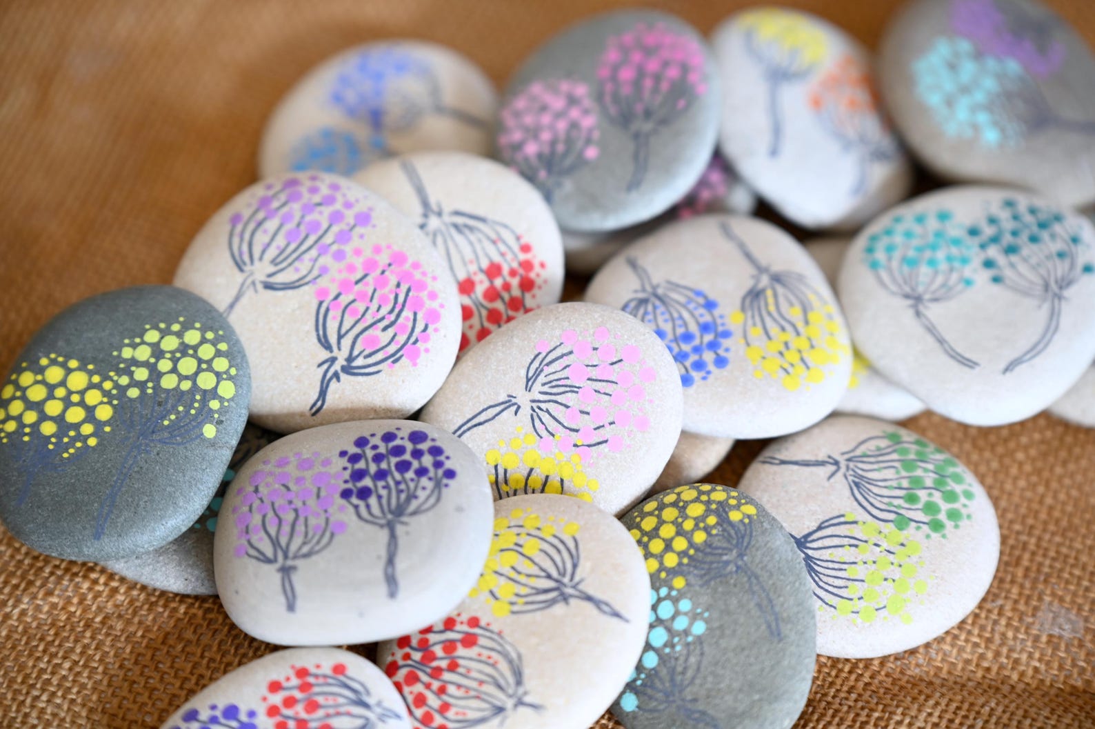 Hand Painted Pebbles - Colourful Dandelion on Stone - Handmade Decor ...
