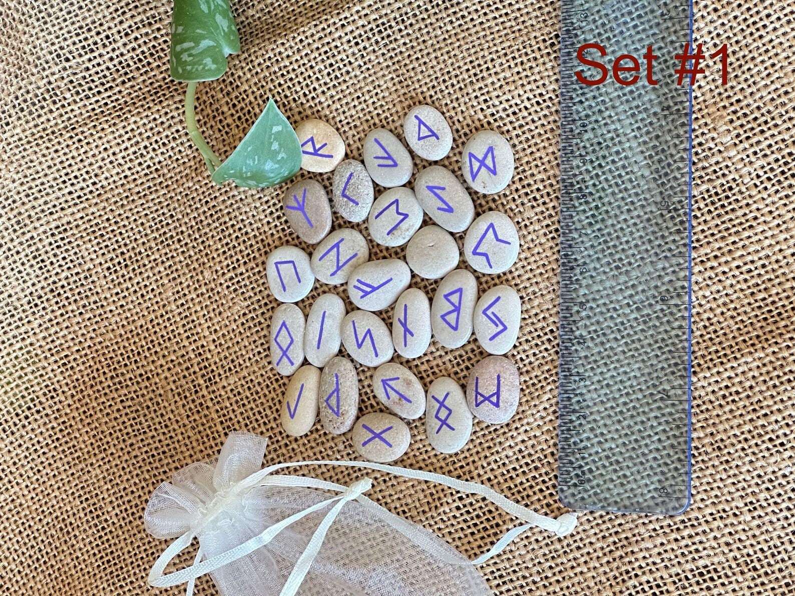 25 Sea Stone Runes in Organza Pouch - Elder Futhark Runes, Hand Painted ...