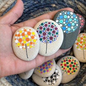 Hand Painted Pebbles - Colourful Dandelion on Stone - Handmade Decor ...