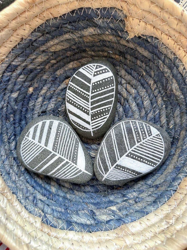 3 Black and White Mandala Feathers - Hand Painted Rocks, Sea Pebble ...