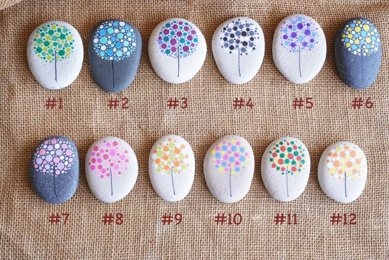 Hand Painted Pebbles - Colourful Dandelion on Stone - Handmade Decor ...