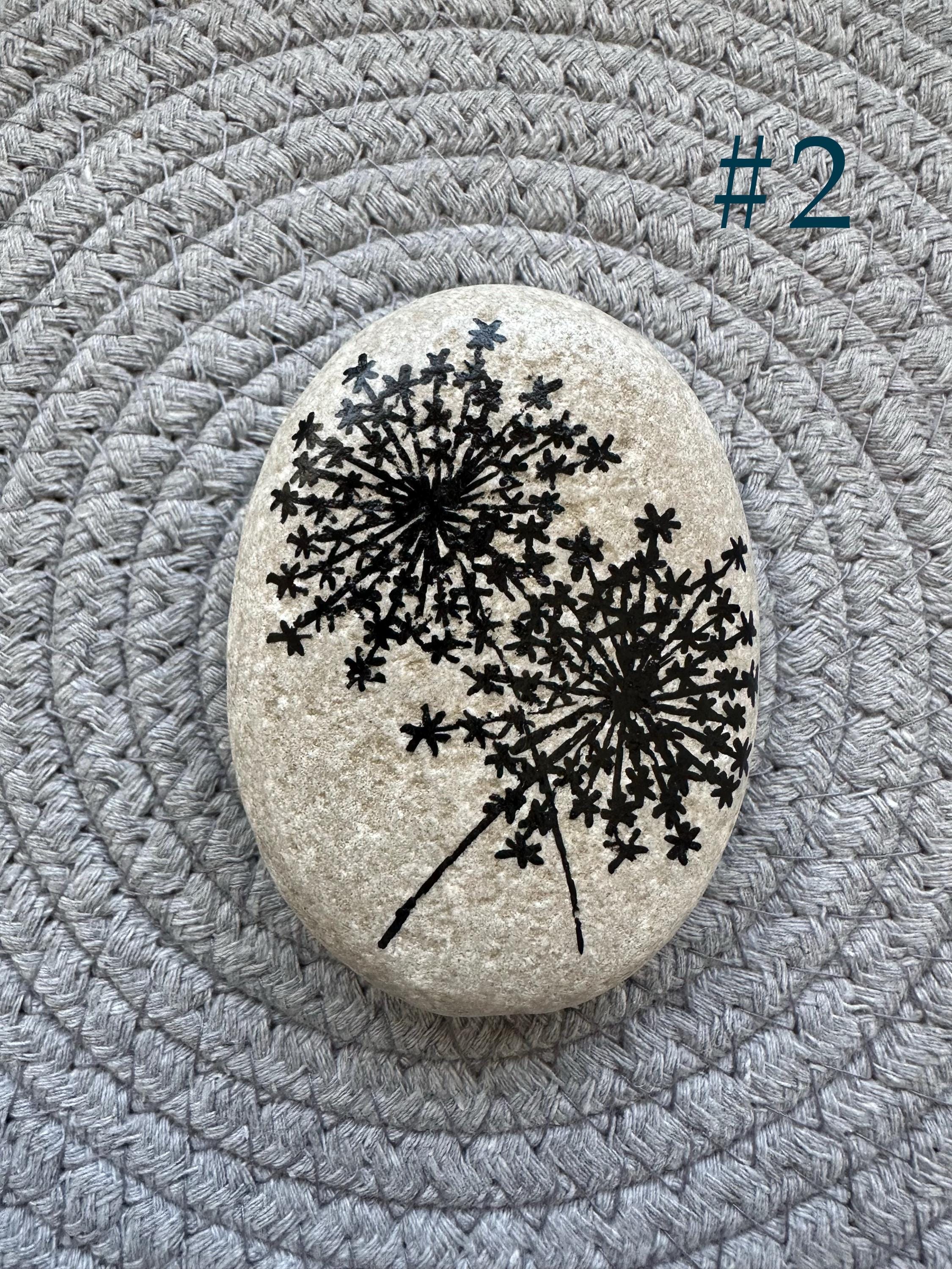 Hand Painted Pebbles - White or Black Dandelions on Sea Stone ...