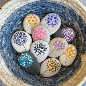 Hand Painted Pebbles - Colourful Dandelion on Stone - Handmade Decor ...