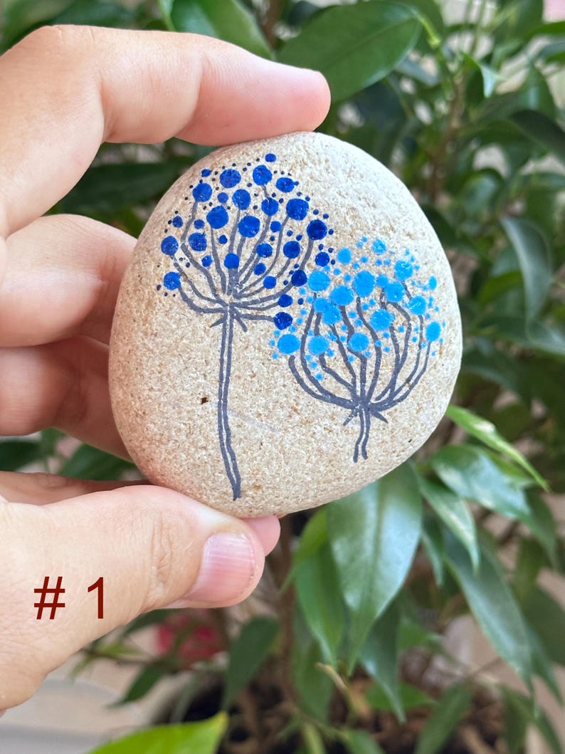 Hand Painted Pebbles - Colourful Dandelion on Stone - Handmade Decor ...