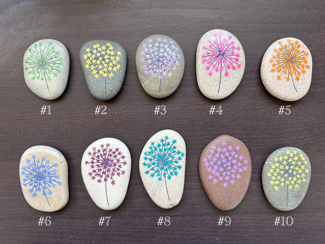Hand Painted Pebbles - Colourful Dandelion on Stone - Handmade Decor ...