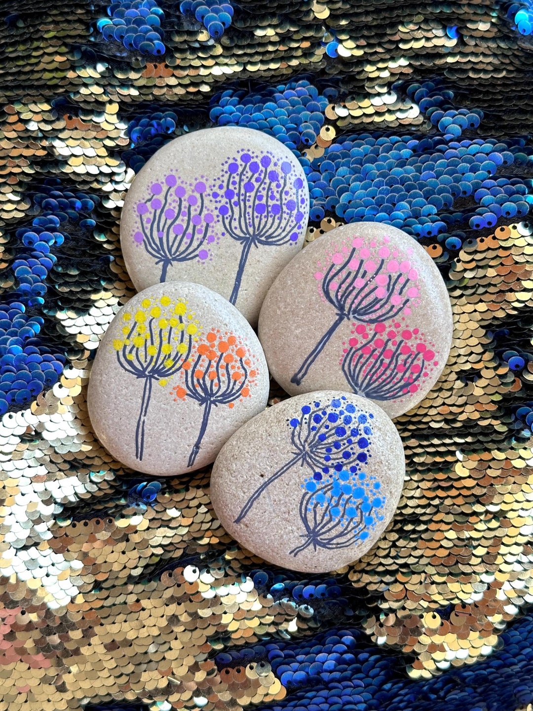 Hand Painted Pebbles - Colourful Dandelion on Stone - Handmade Decor ...
