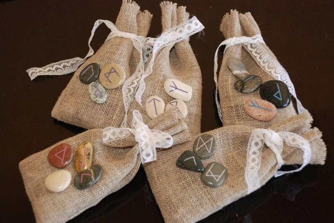 25 Sea Stone Runes in Small Pouch - Elder Futhark Runes, Hand Painted ...