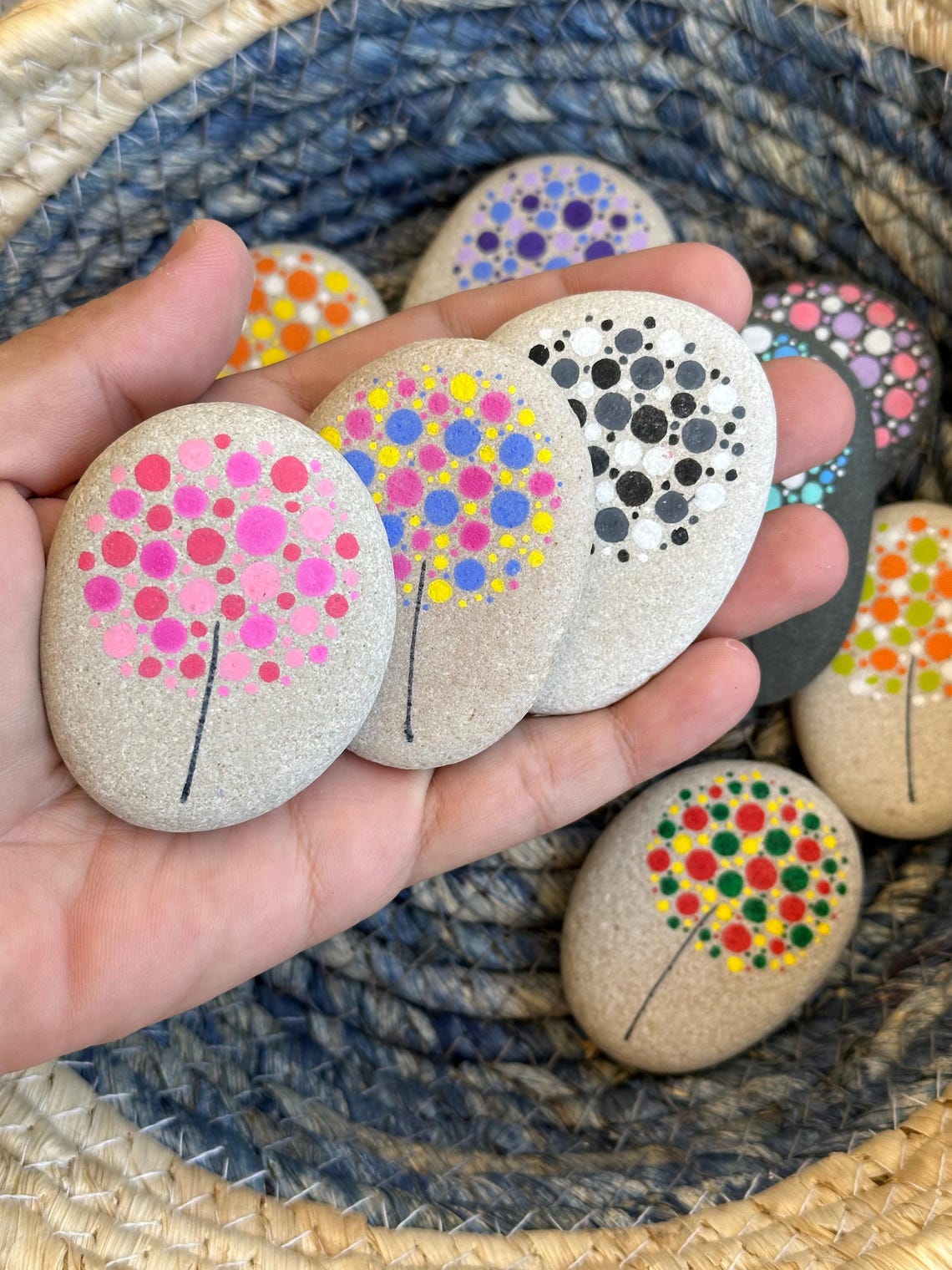 Hand Painted Pebbles - Colourful Dandelion on Stone - Handmade Decor ...