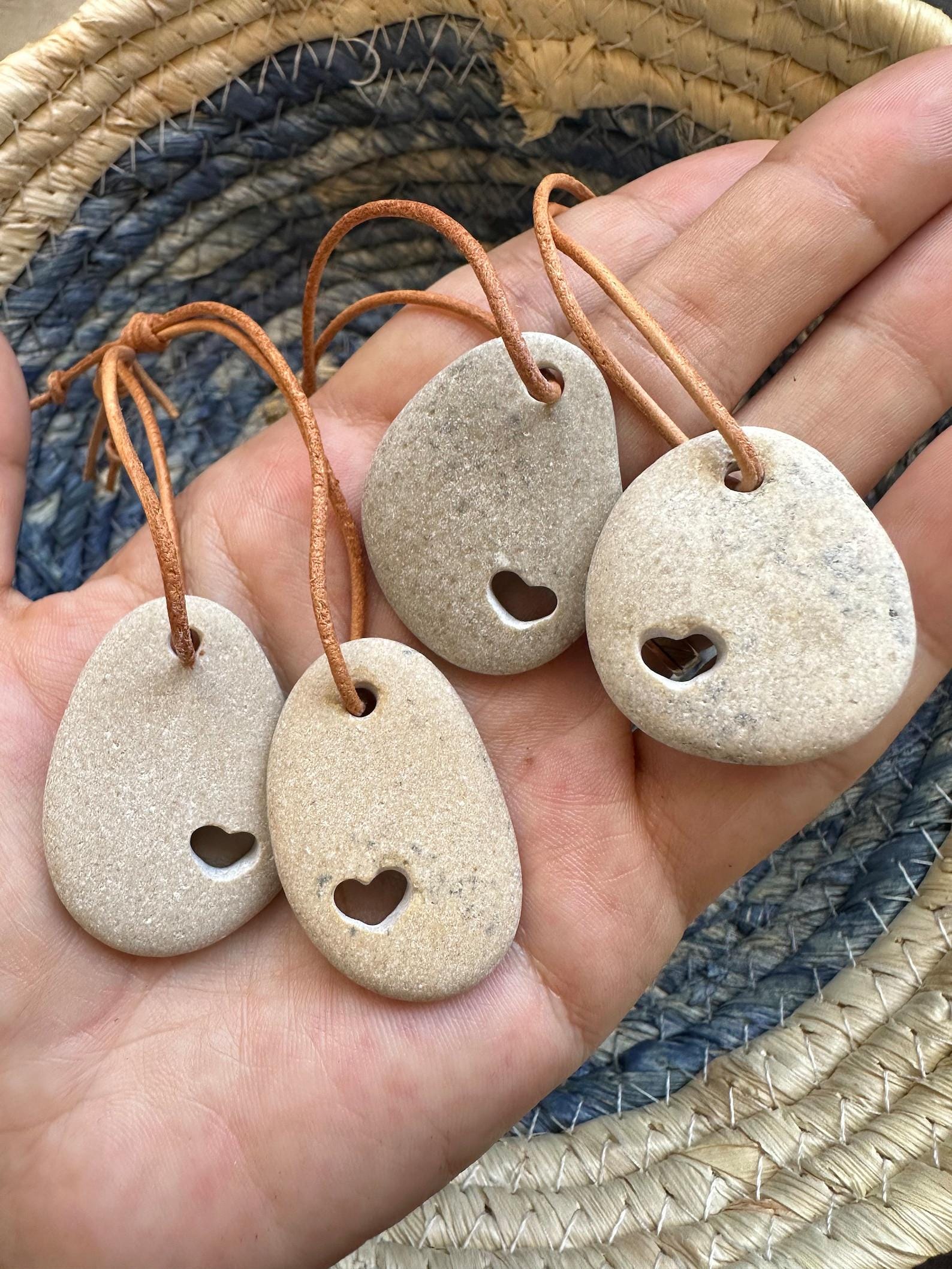 Engraved Heart Pebble Keychain - Natural Heart Stone Key Ring, Love ...