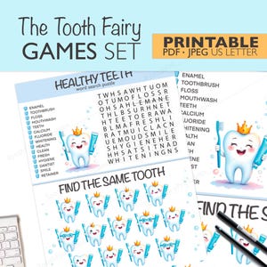 Tooth Fairy PRINTABLE Games Set for Boys With Happy Tooth. PDF, JPEG ...