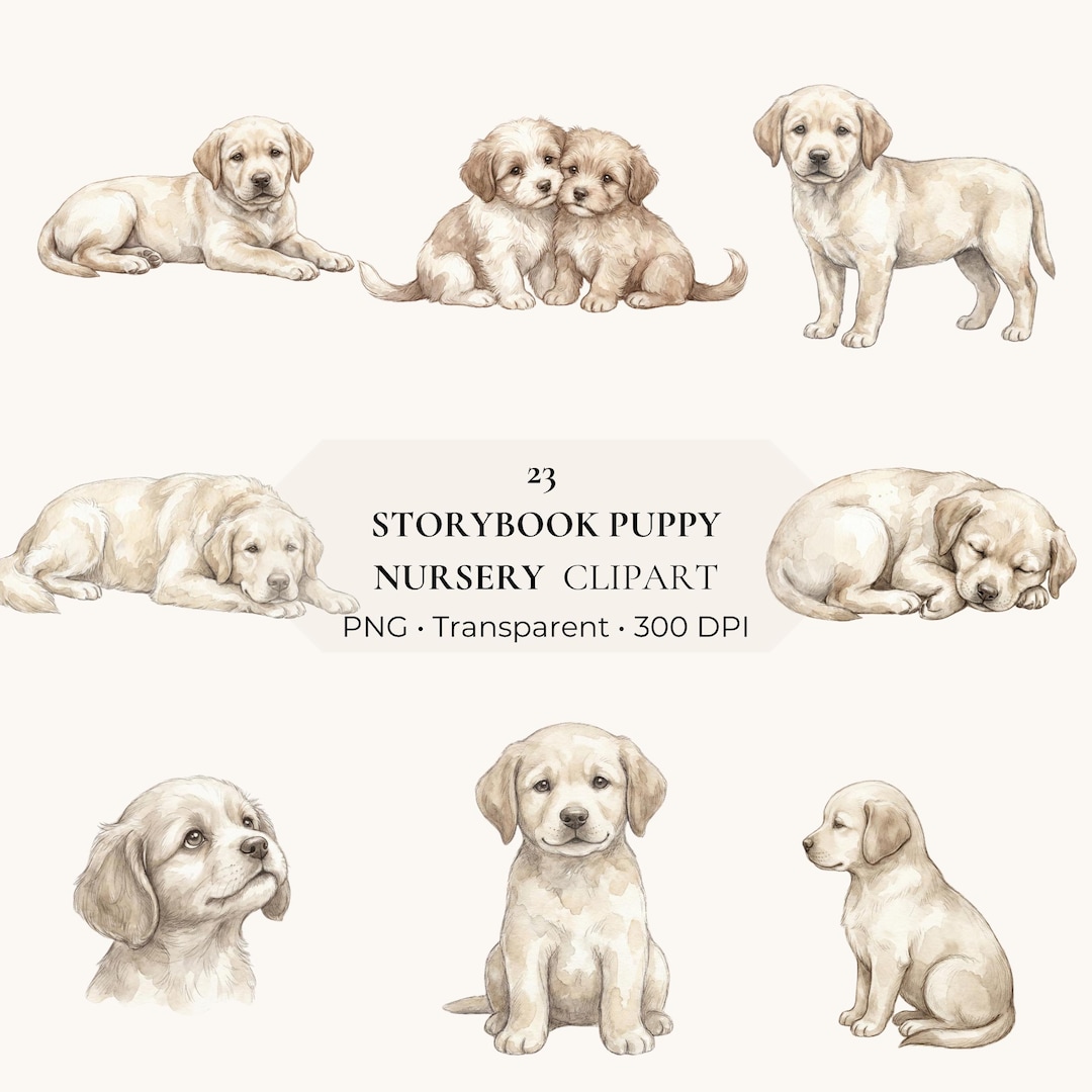 Puppy Watercolor Clipart, Storybook Nursery Art, Golden Retriever PNG ...