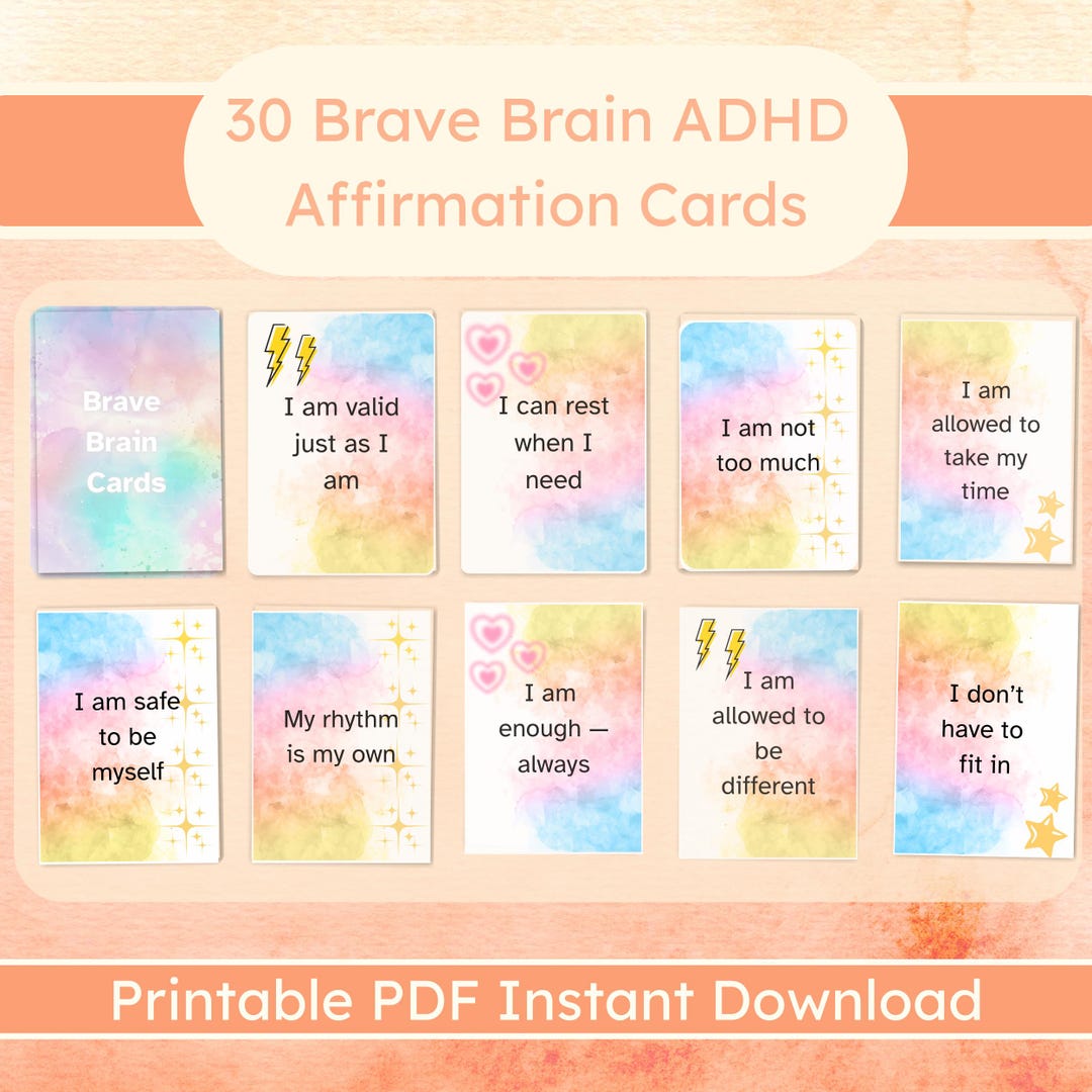 30 ADHD Affirmation Cards, Positive Mindset Flashcards, Mental Health ...