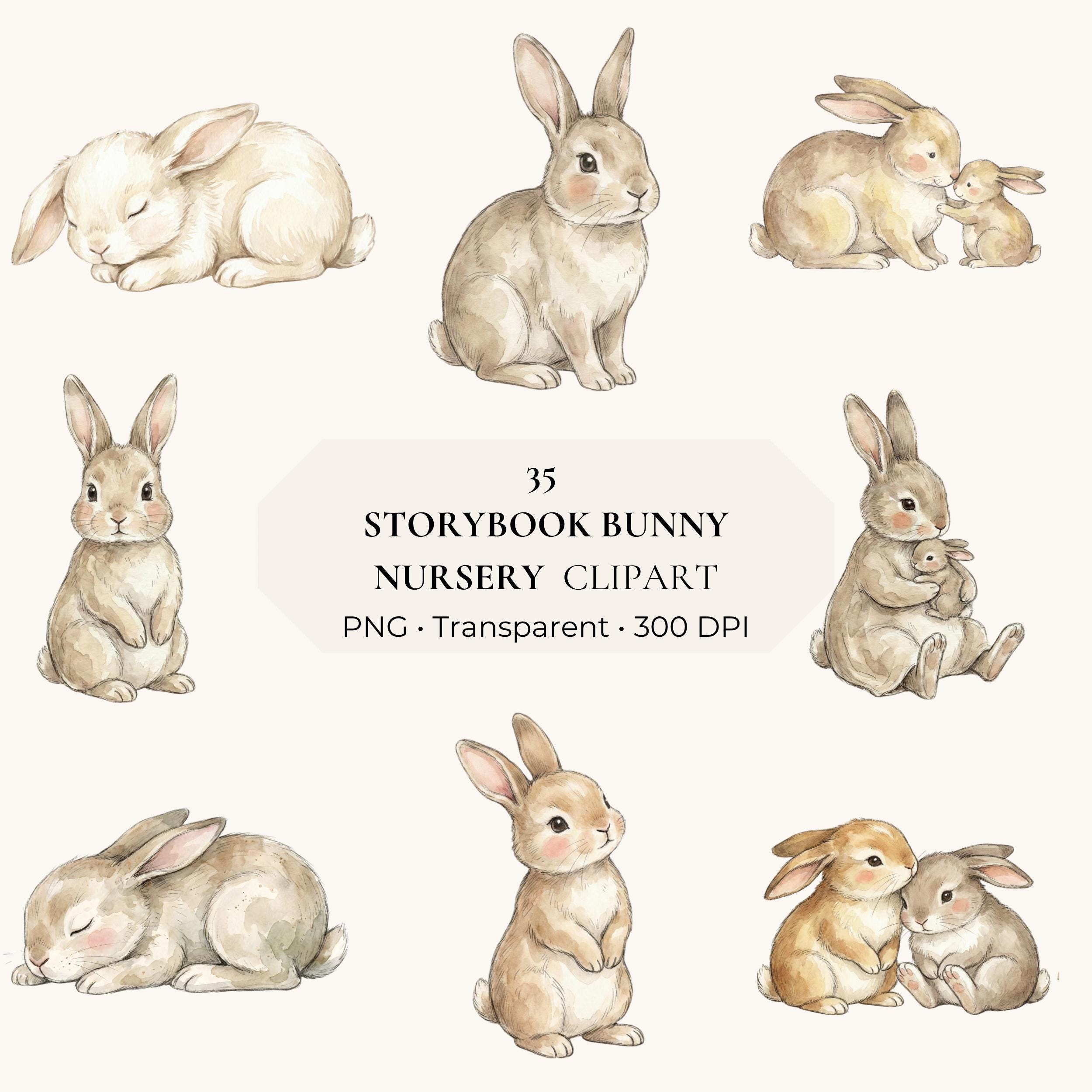 Storybook Bunny Clipart Set | 35 Watercolour Rabbit PNG | Nursery ...