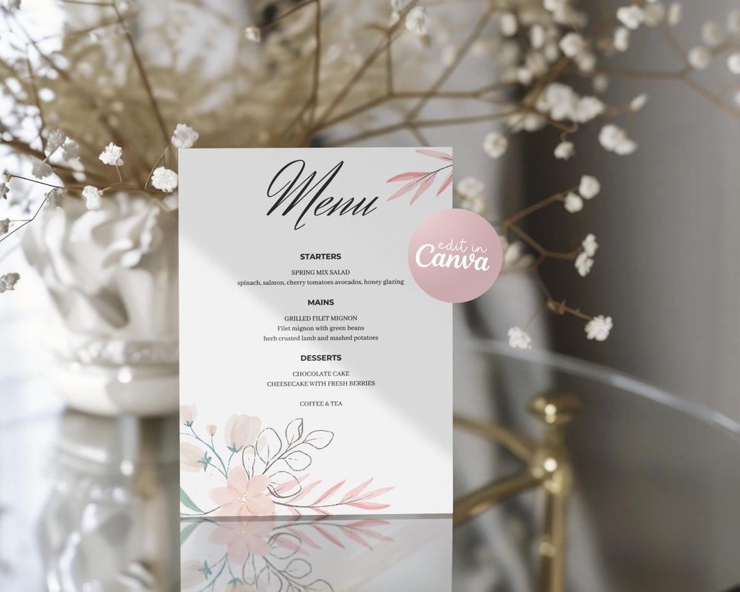 Printable Menu | Menu Card Template | Menu Card | Menu Sign | Menu ...