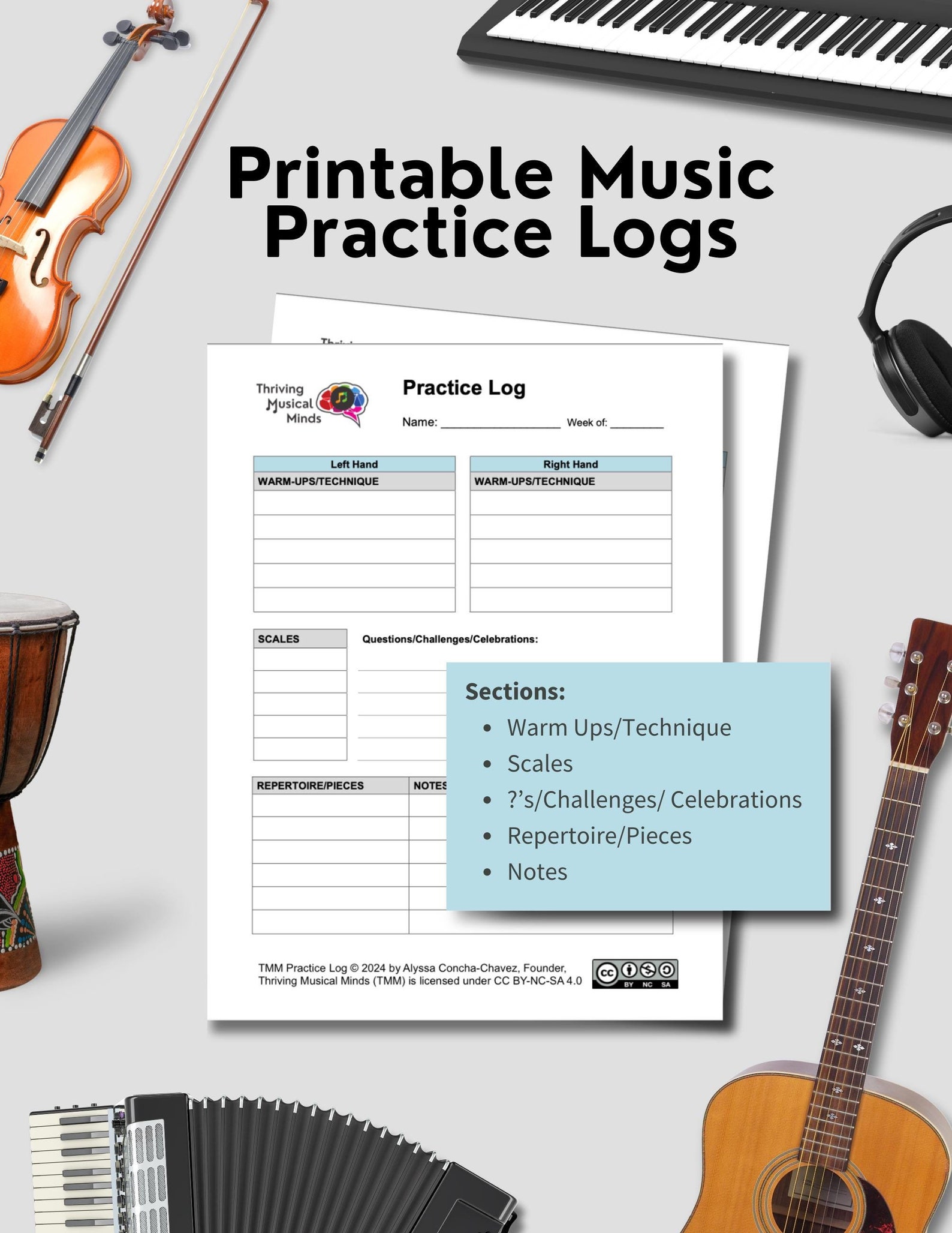 Printable Editable Weekly Practice Log for Music Students (violin ...