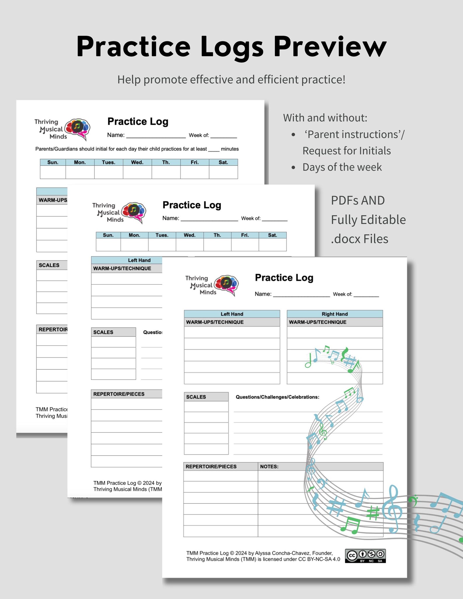 Printable Editable Weekly Practice Log for Music Students (violin ...
