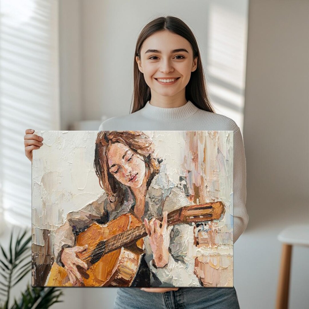 Girl Playing Guitar Wall Painting, Housewarming Gifts, Canvas Room ...