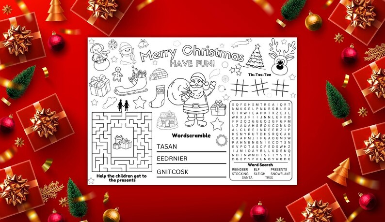 Christmas Activity Sheet | Editable Placemat | Canva Template | Instant ...