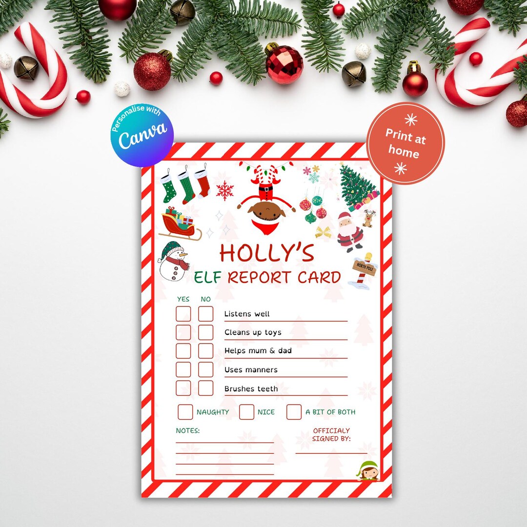 Christmas Elf Report Card | Canva Template | Instant Download & Print ...