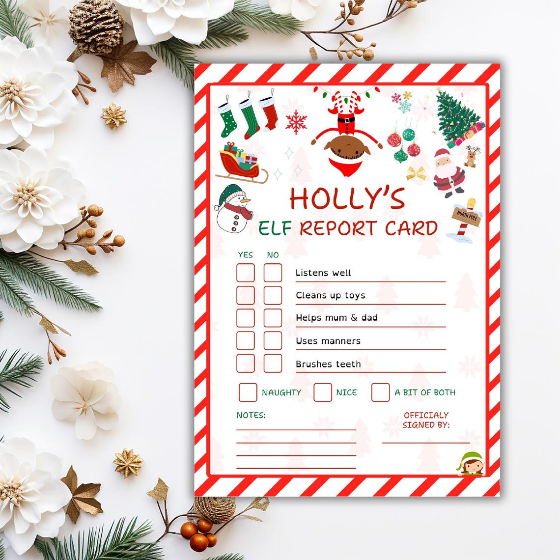 Christmas Elf Report Card | Canva Template | Instant Download & Print ...