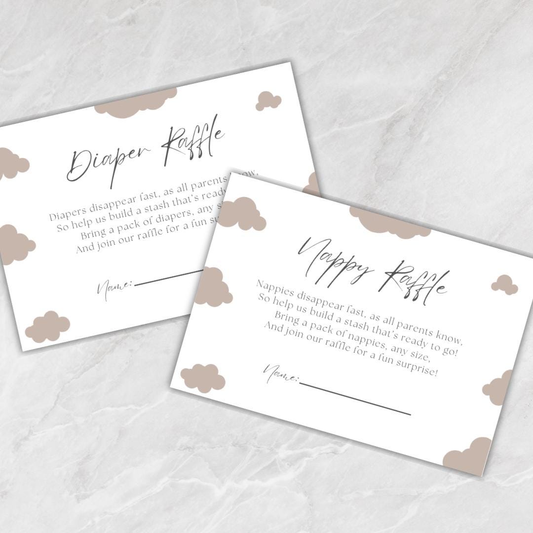 On Cloud Nine Baby Shower Diaper Raffle Cards | Nappy Raffle Cards ...