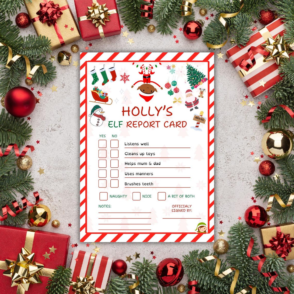 Christmas Elf Report Card | Canva Template | Instant Download & Print ...