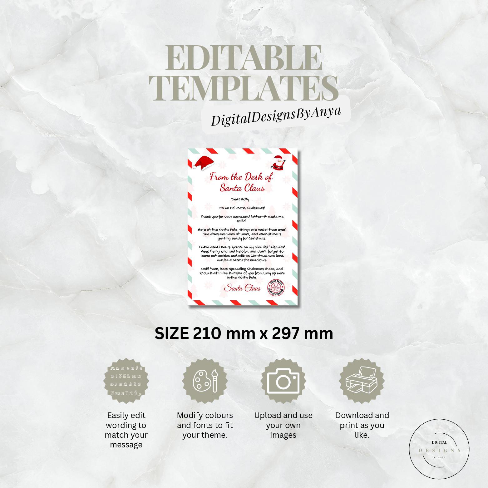Editable Letter From Santa Template Personalised Canva Template for ...