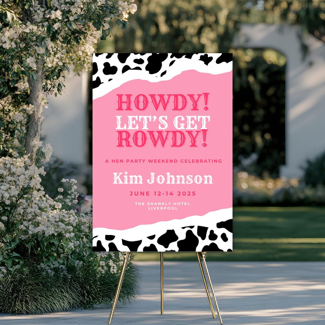 Cowgirl Hen Party Sign | Bachelorette Weekend Sign | Editable Digital ...