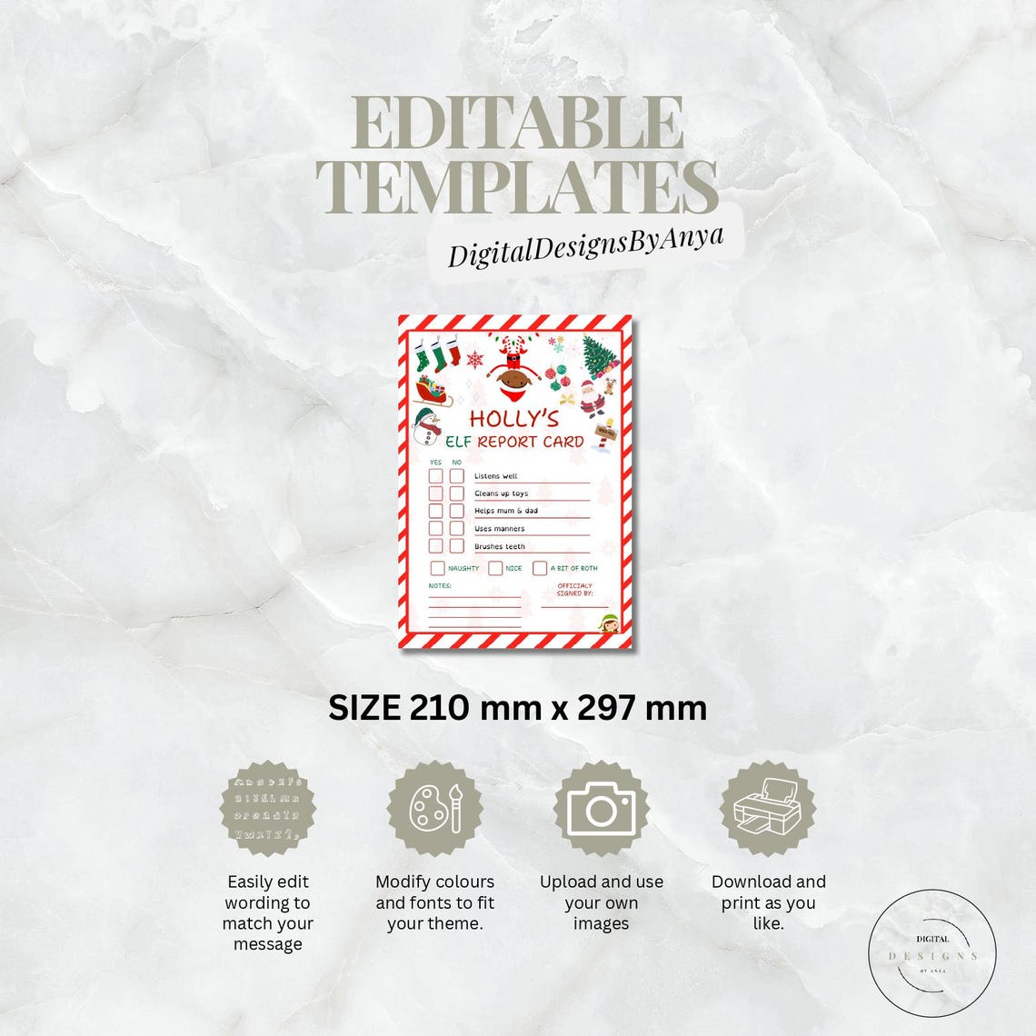 Christmas Elf Report Card | Canva Template | Instant Download & Print ...
