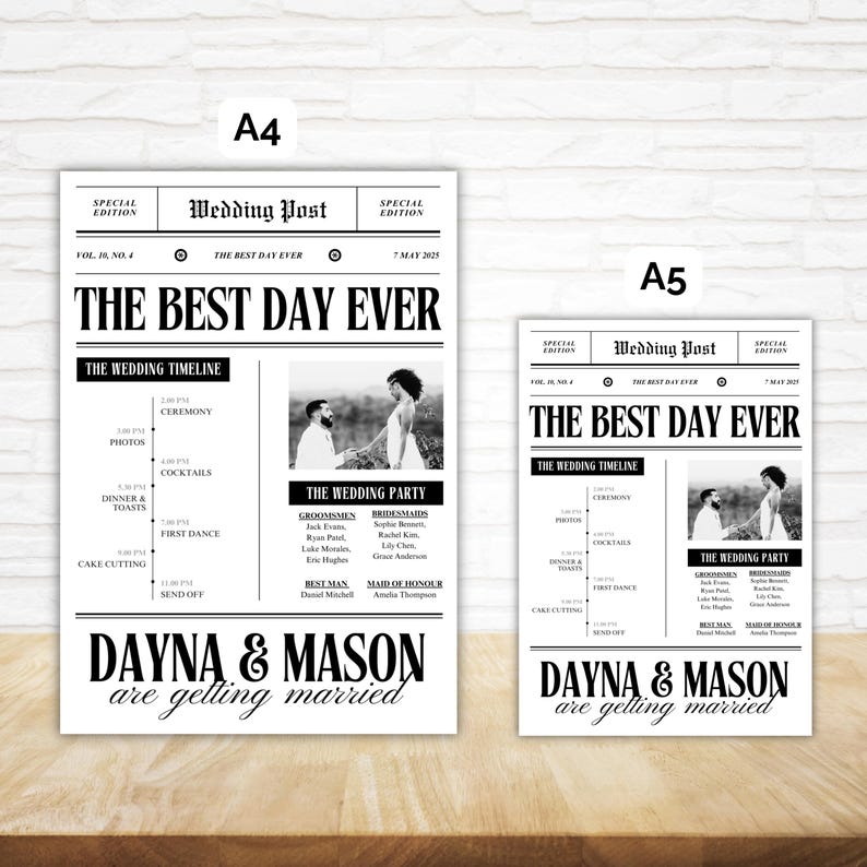 Personalised Wedding Newspaper Programme | Order of the Day | Ceremony ...