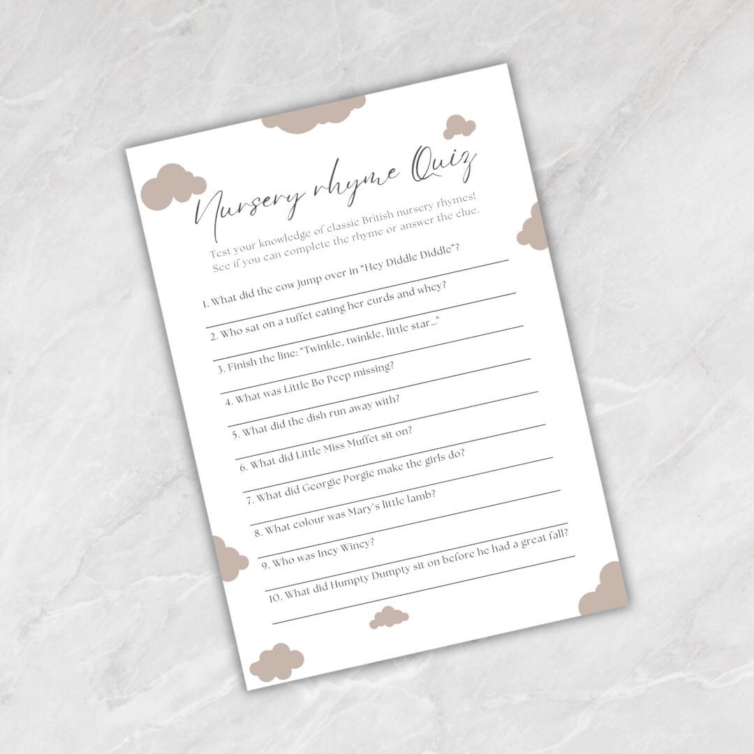 On Cloud Nine Baby Shower Nursery Rhyme Game | Printable Baby Shower ...