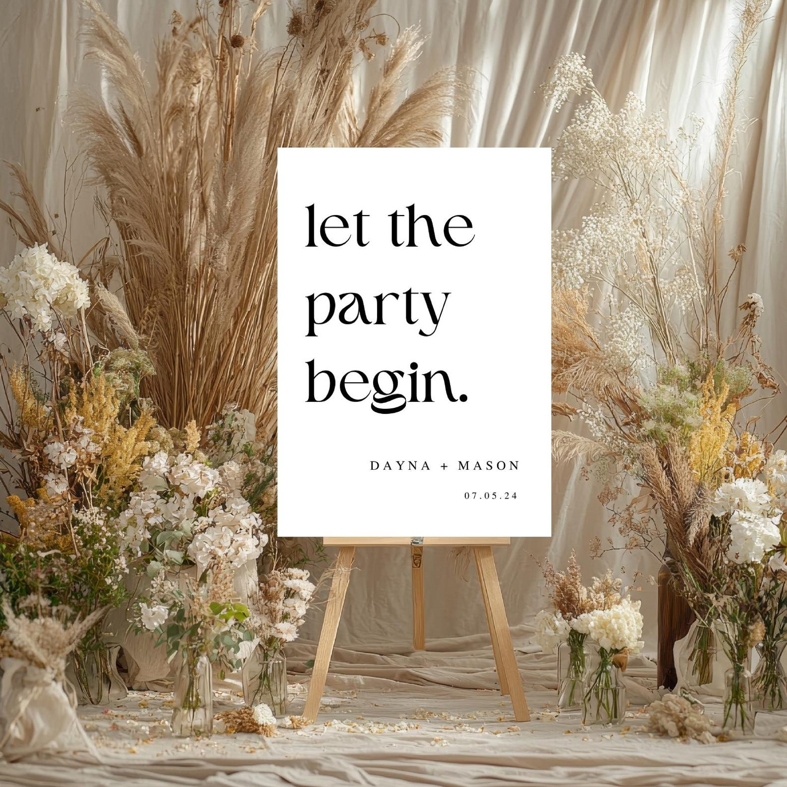 Let the Party Begin Wedding Sign | Modern Printable Welcome Reception ...