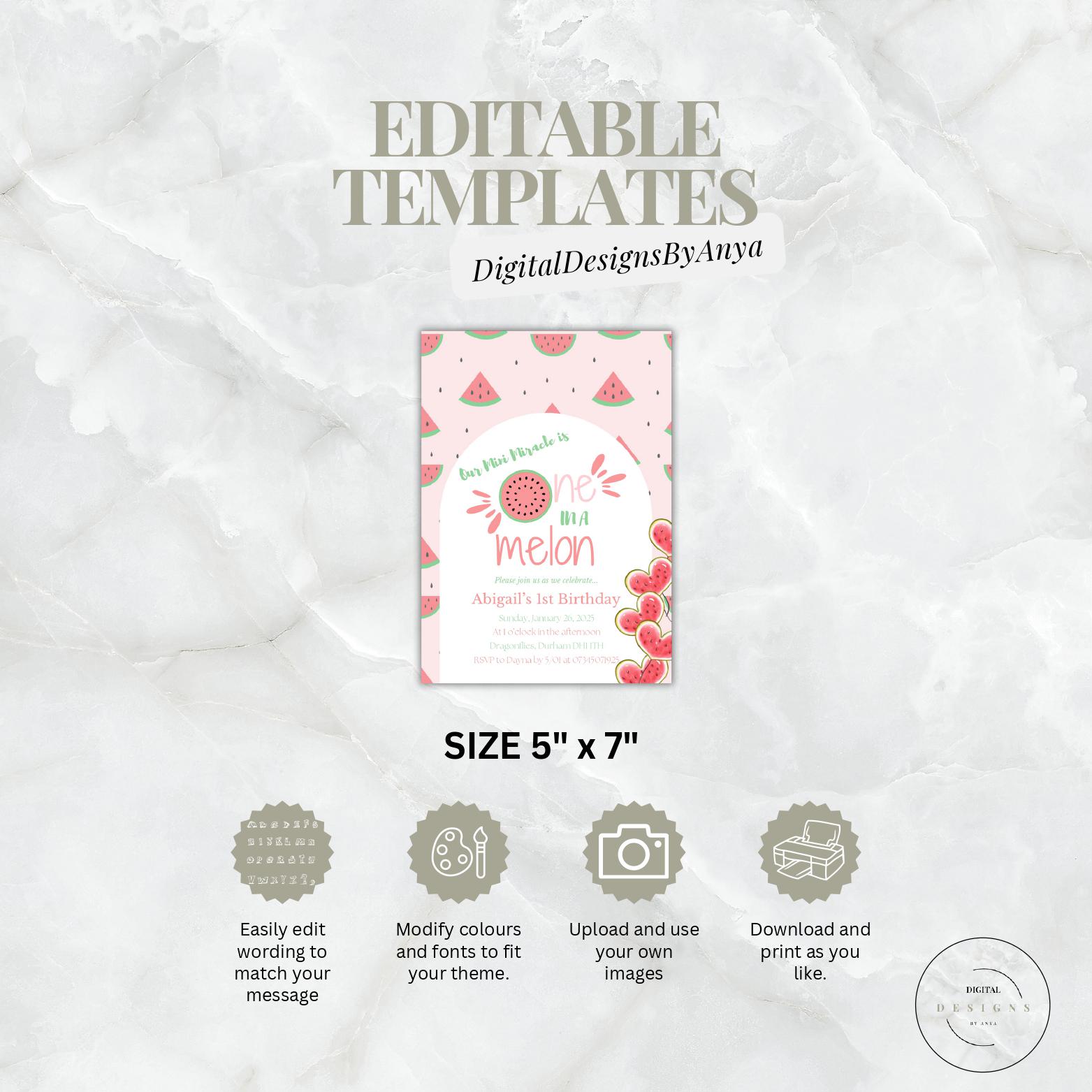 Watermelon First Birthday Invitation | Pink One in a Melon Party | Pink ...