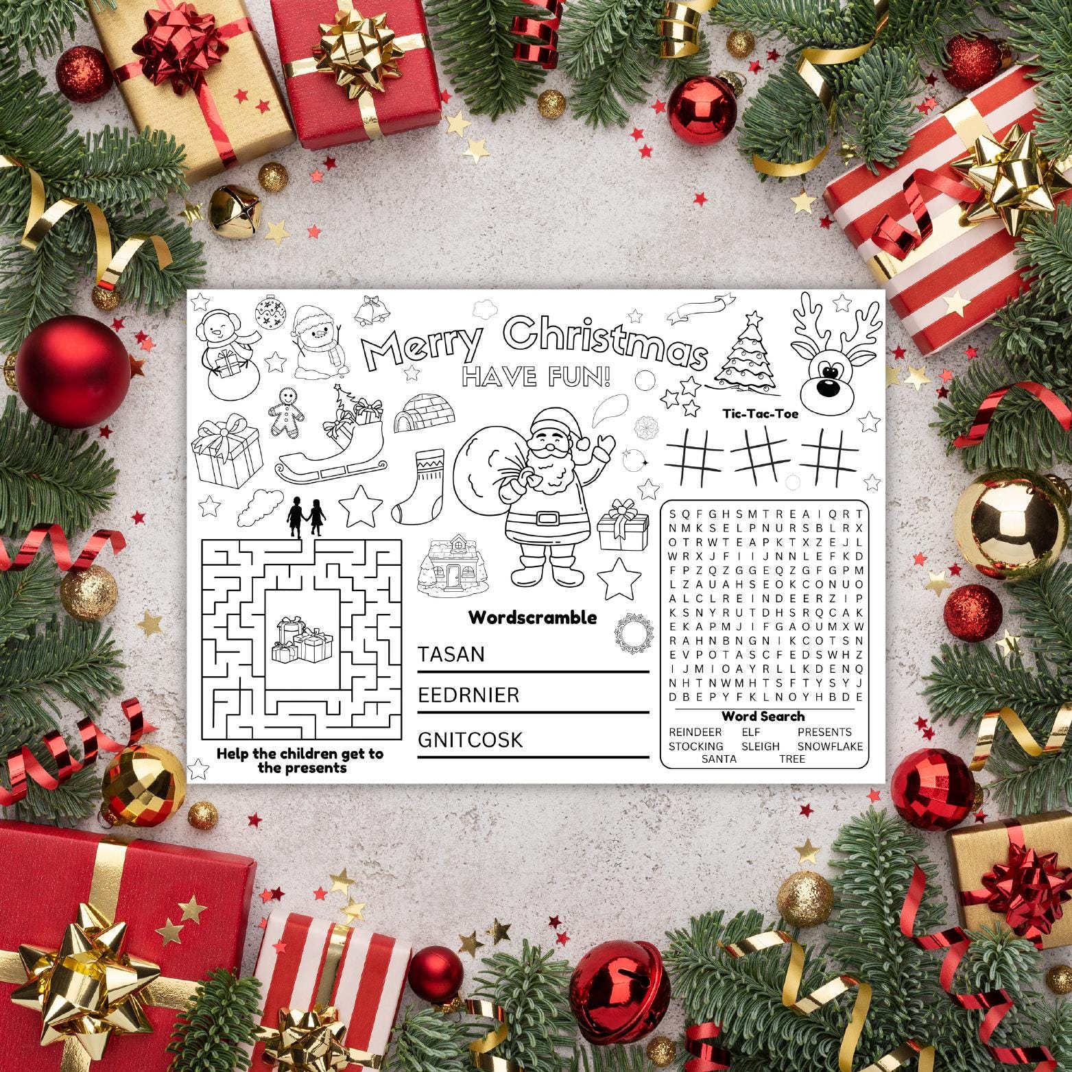 Christmas Activity Sheet | Editable Placemat | Canva Template | Instant ...