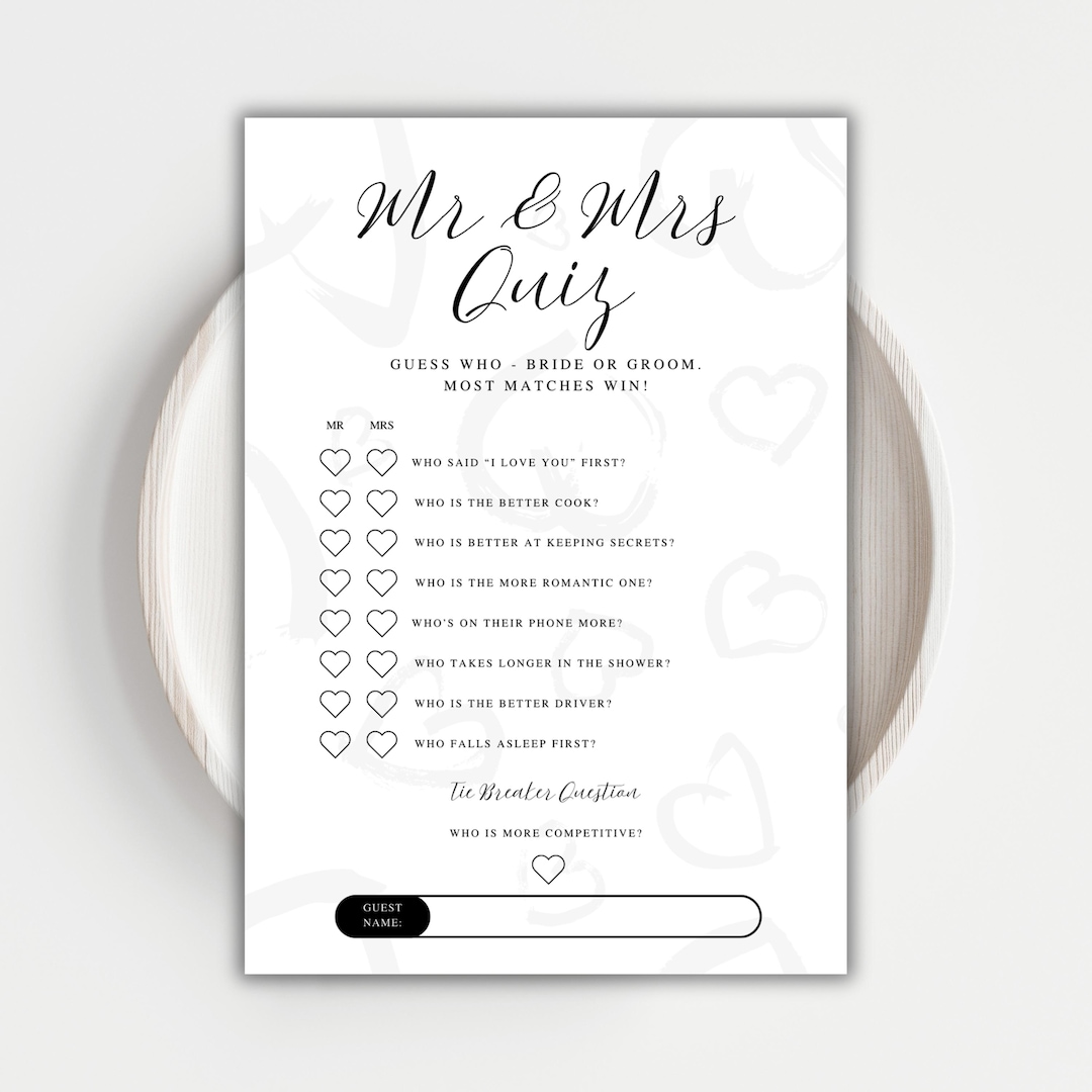 Mr and Mrs Quiz Wedding Game | Fun Wedding Table Activity | Reception ...