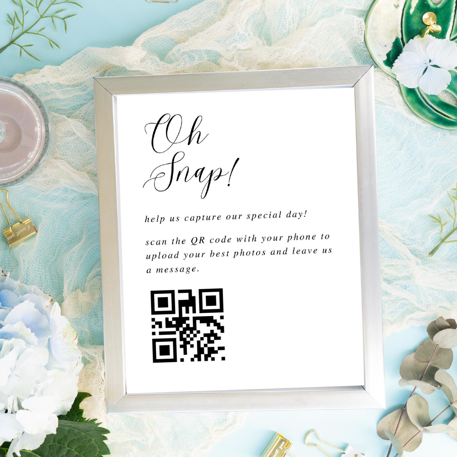Oh Snap Wedding Sign | Minimalist Editable QR Code Photo Sign Template ...