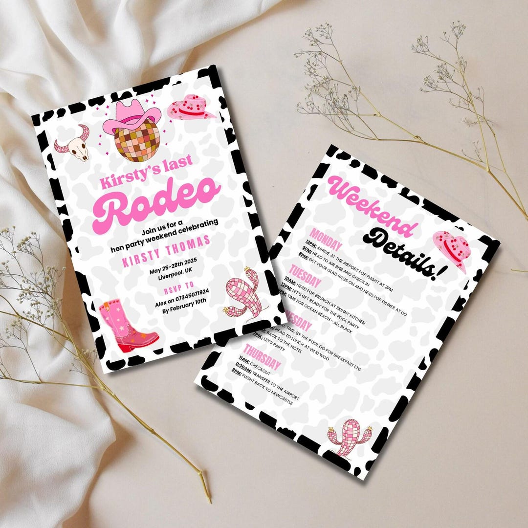 Last Rodeo Hen Party Invitation + Itinerary | Cowgirl Bachelorette ...
