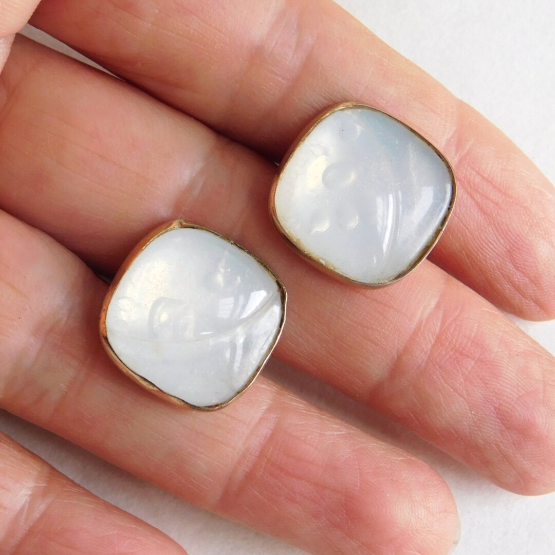 Vintage Anson Faux Moonstone Lucite Cuff Links Rounded Square Goldtone ...