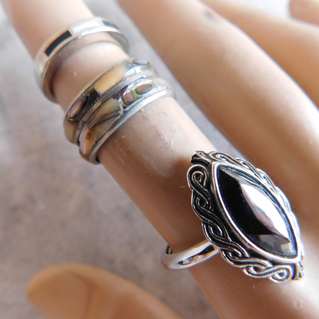 Vintage Ring Lot - 3 Silver Rings, 1 Mexican Sterling Silver MOP ...