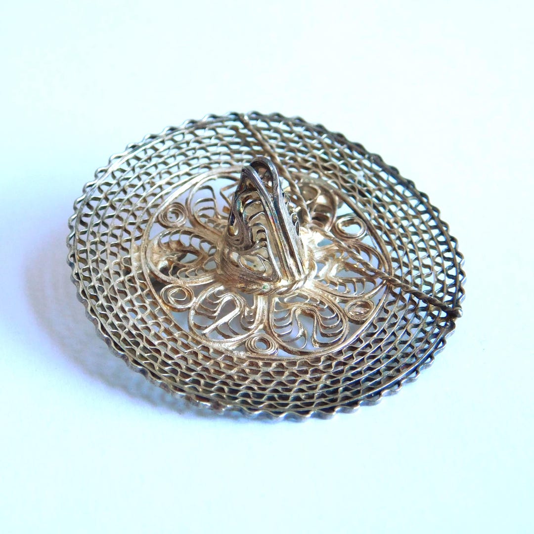 Vintage to Antique Sterling Silver Cannetille Sombrero Brooch / Pin ...