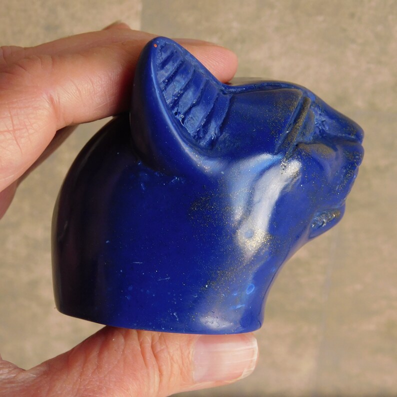 Vintage Lapis Lazuli Hand-carved Cat's Head Paperweight - Etsy