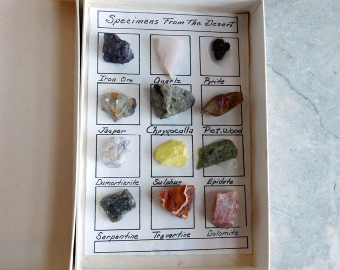 Vintage 1960s Mineral Sample Collection in Original Flat White Box - 12 ...