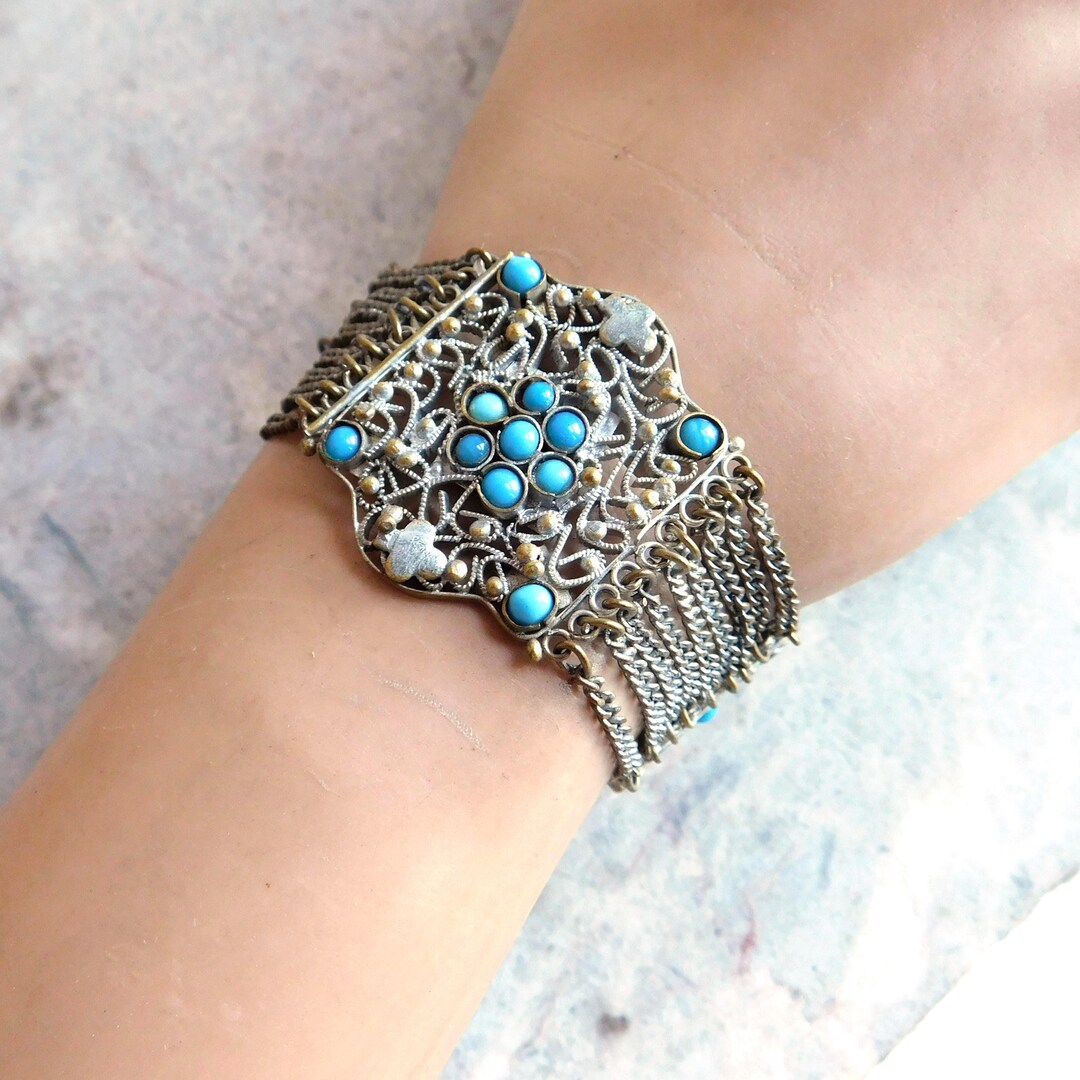 Vintage / Antique Very Old Middle-eastern Wide Chain Bracelet - Silver ...