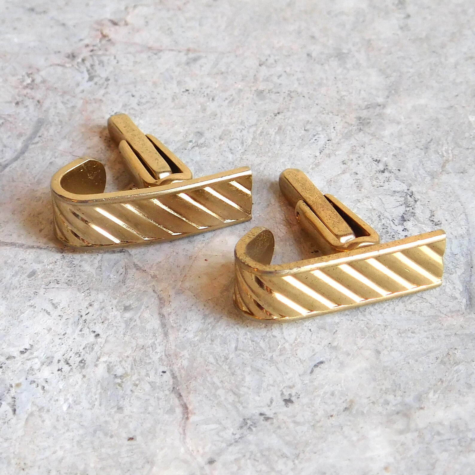 Vintage Hickok USA Goldtone Cuff Links Diagonal Stripes on - Etsy